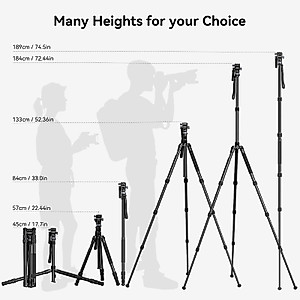 SmallRig CT190 Professional Video Tripod, 72" Camera Tripod with Leveling Base, Monopod Conversion, Video Tripod for Travel, Video and Vlogging, with Carry Bag, Load up to 8.8 lbs/4 kg - 4319