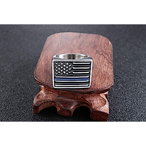 Sping Jewelry Blue Line USA Flag Ring Black American Police Flags Signet Biker Band