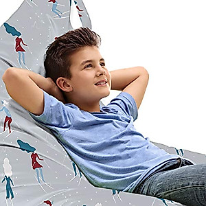 Lunarable Skii Lounger Chair Bag, Retro Design Cartoon Girls Skiing During Snowfall Winter Season Outdoor Sports Theme, High Capacity Storage with Handle Container, Lounger Size, Multicolor