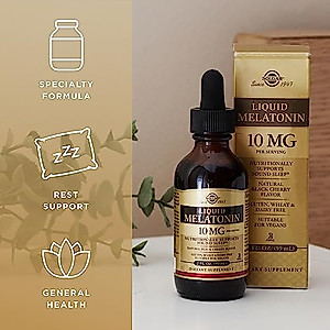 SOLGAR Liquid Melatonin 10 mg, Natural Black Cherry Flavor - 2 fl oz - Helps Normal Circadian Rhythm - Great for Jet Lag - Vegan, Gluten & Dairy Free, Kosher - 59 Servings