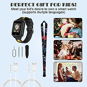 cjc Kids Smart Watches for Boys Girls Ages 3-15, Kids GPS Tracker Watches 1.4" Touchscreen Watch with Video Chat 3-Way Call Phone Watch Christmas Birthday Gift for Boys Girls(Black)