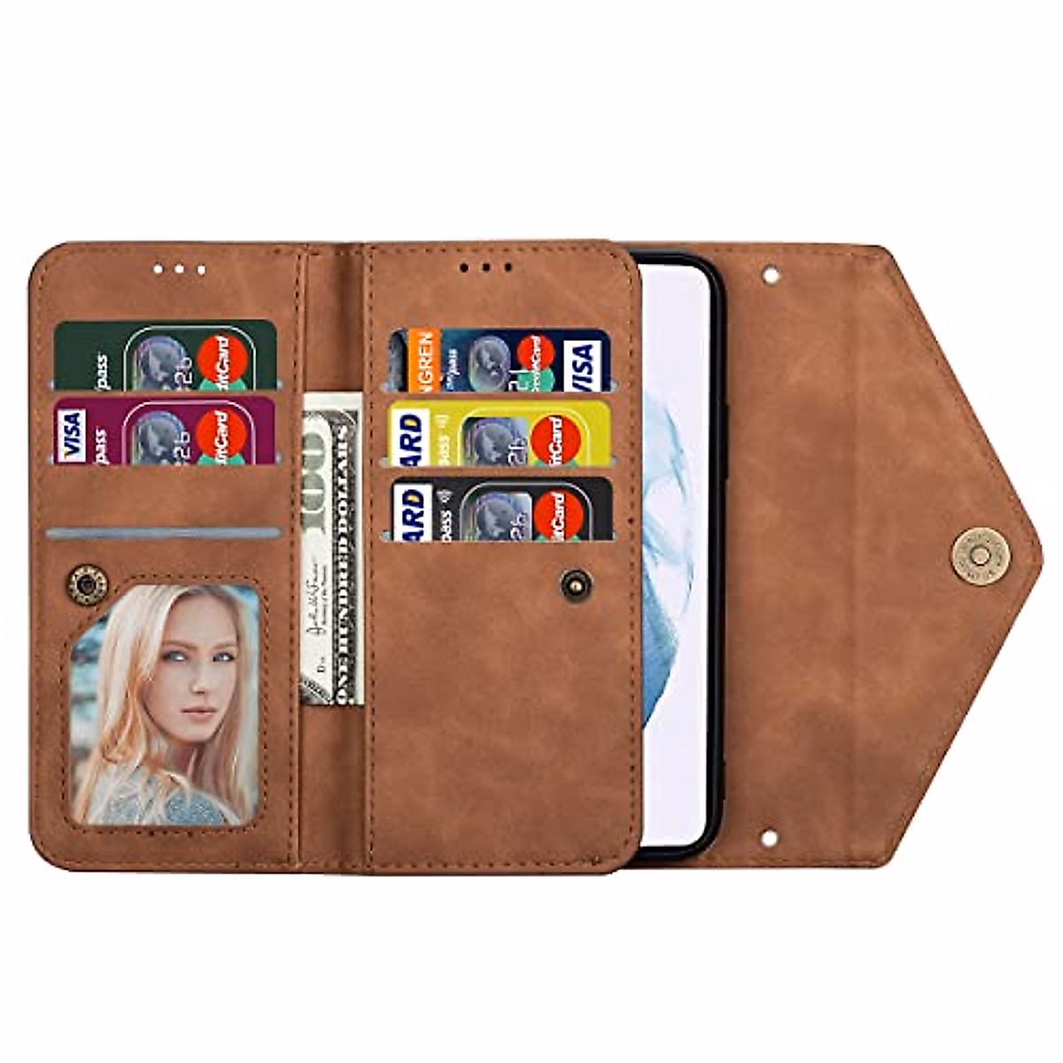 Ysnzaq Crossbody Lanyard Wallet Case for Samsung Galaxy S22 Ultra 5G 6.8", PU Leather Detachable Neck Strap with Credit Card Holder Phone Cover for Samsung Galaxy S22 Ultra 5G DKB Brown