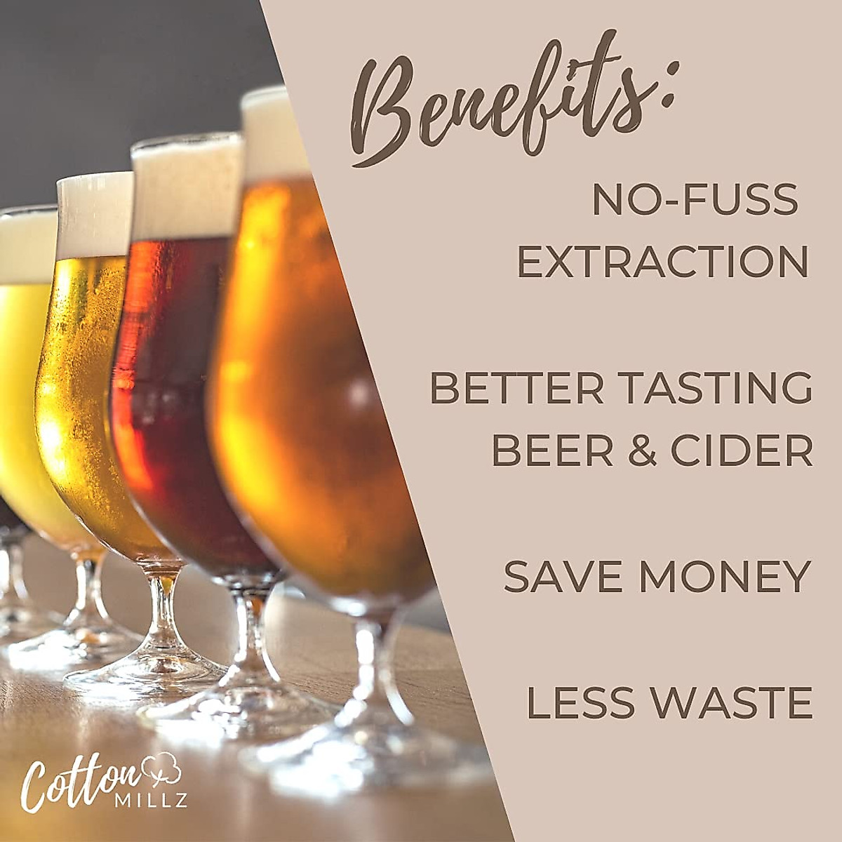 Hops and Grain Muslin Steeping Bag - Cotton Mills Beer Brewing Bags 28” (10 Count) - Microbrew, Homebrew Filtering Accessories - Boiling Bags For Tea, Cooking, Nut Milk, Soups - Hop and Grains Socks