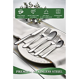 EIUBUIE 40 Piece Silverware Set for 8, Stainless Steel Flatware Set, Cutlery Set with Mirror Finish, Dishwasher Safe, Modern Kitchen Forks, Spoons, Knives, Eating Utensil Set