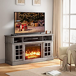 Furnimics Fireplace TV Stand for TVs up to 65 Inch, Entertainment Center with Adjustable Shelves Living Room, & Modern Farmhouse Wood