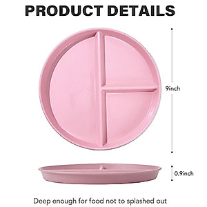 RUIBOLU Unbreakable Divided Plates 5PCS for Kids Adults, Compartment Plates, Lightweight Reusable Dinnerware Portion Control Plastic Plates (5Pack- 9IN)