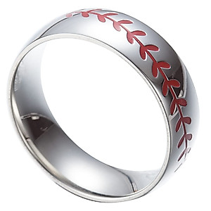 Jude Jewelers 8MM Stainless Steel Sports Baseball Ring Domed Style Simple Plain Wedding Band (Silver-Red, 8)