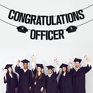 Congratulations Officer Banner, Congrats Officer Banner, Officer Graduation Decorations Supply, Police Academy Graduation Party Black Glitter