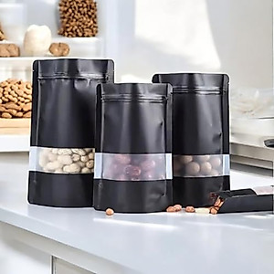 Boshmo Matt Stand Up Pouch Bags, 100 Pieces Reusable Zip Lock with Matt Window for Multi-purpose Storage (Black)