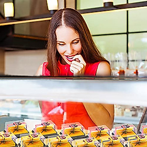 50 Pcs 3.5 Inch Mini Cake Box, Clear Plastic Mini Cupcake Box Muffins Box Cookies Dome Box Mooncake Box Small Single Muffin Dessert Containers Holder Wedding Birthday Gift Box - Bonus 50 Pcs Stickers (Black)