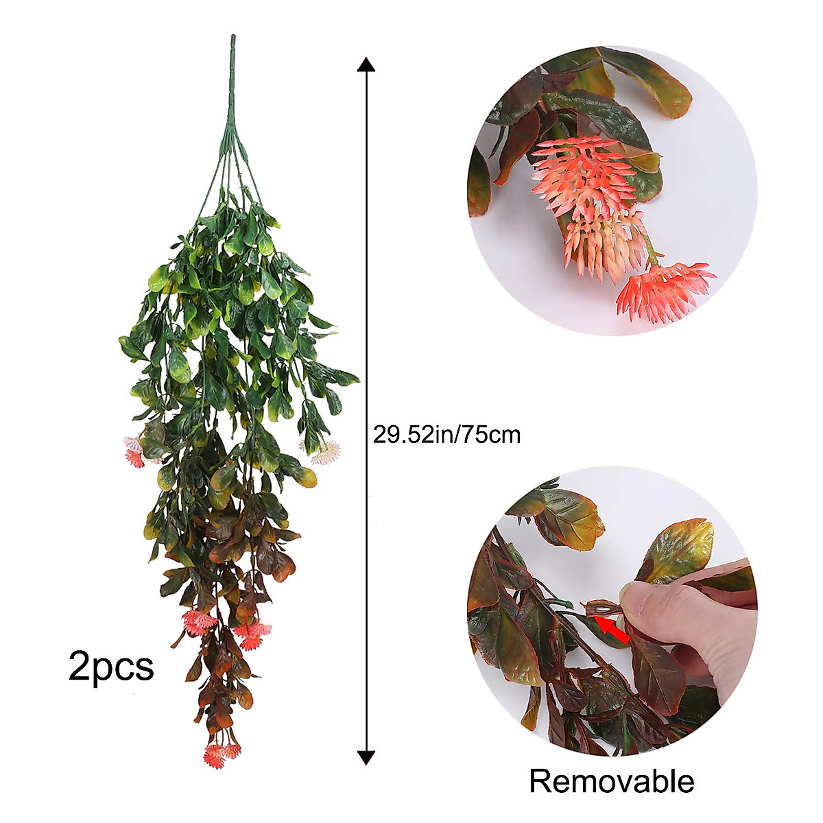 NAHUA 2PCS Artificial Hanging Plants Vines Fake Faux Ivy Leaf Plants Green Vine Wall Hanging Leaves for Kitchen Home Garden Wedding Party Office Decoration