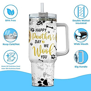 Hyturtle Personalized Picture Dog Dad 40oz Tumbler with Handle and Straw Gifts for Dog Lovers, Funny Father's Day Cup Gifts For Men, Best Gift Idea for Dogs Dad Stainless Steel Travel Cup With Lid
