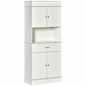 HOMCOM 72" Kitchen Buffet with Hutch, Freestanding Pantry Cabinet with Utility Drawer, 2 Door Cabinets, Adjustable Shelves and Countertop, White Wood Grain