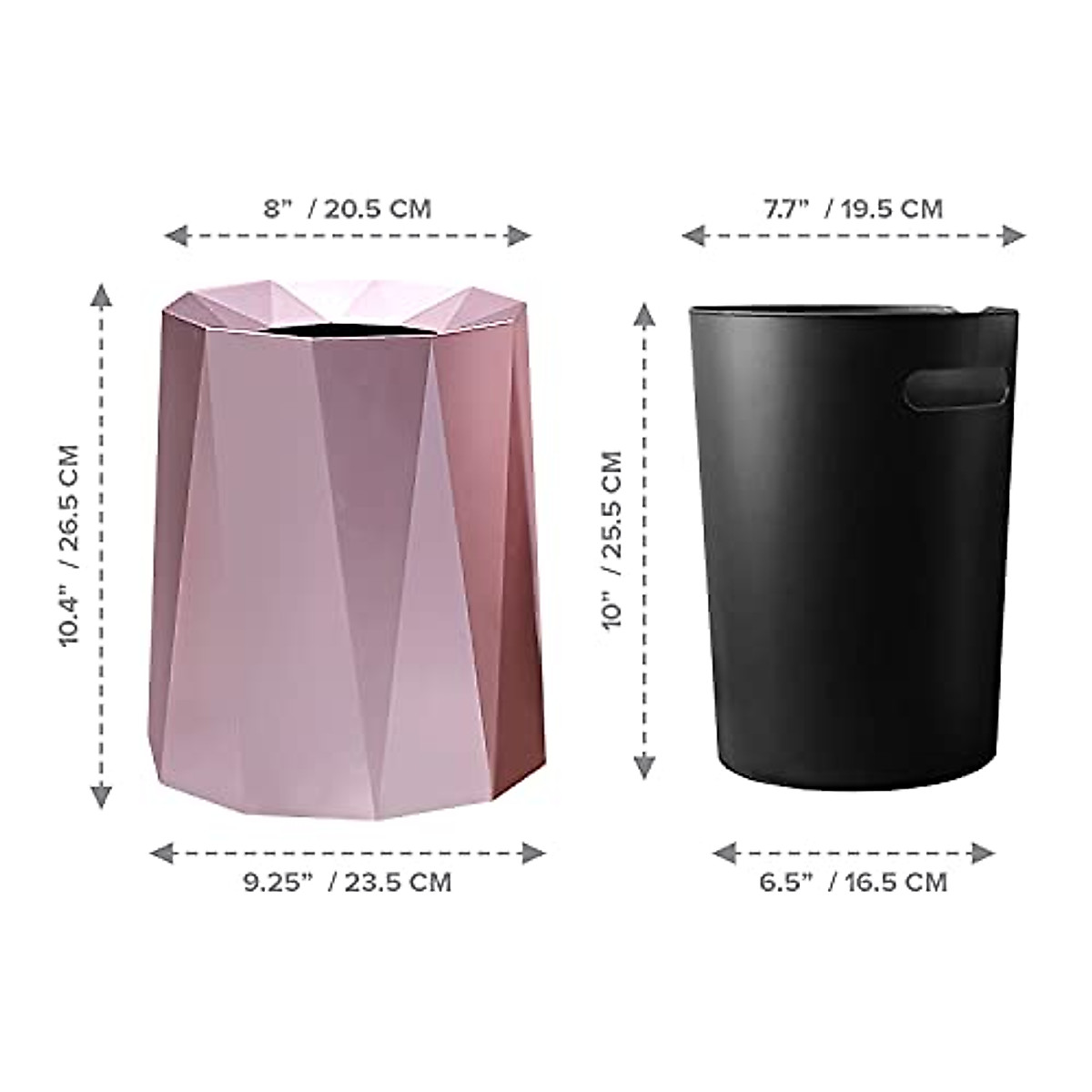 Luxurious Nordic Trash Can - Open Top Geometric Garbage Can - Double Barrel Trash Bin - Waste Basket w/ Removable Plastic Bin - Living Room, Bedroom, Bathroom Trash Can - 8L/2.1Gal Garbage Bin, Rose Gold