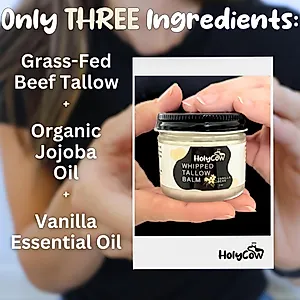 Beef Tallow For Skin - Whipped Tallow Balm with Organic Jojoba Oil, Grass Fed Beef Tallow Face Moisturizer for Eczema, Baby, Lip Balm - Lotion For Extremely Dry Skin (Vanilla Bean)