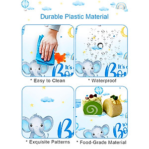 Lopeastar 3Pcs Boy Elephant Baby Shower Decorations Tablecloths, 58 x 108 Inch Large Rectangular Blue It’s a Boy Elephant Baby Shower Table Covers Party Decor for Boys Kids