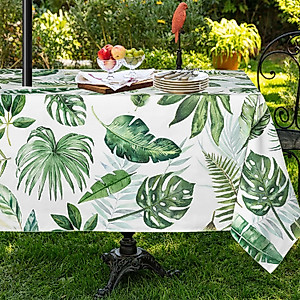Yighty Outdoor Tablecloth with Umbrella Hole 60x84inch,Spring Summer Palm Leaf Outdoor Zipper Tablecloth,Waterproof and Wrinkle-Free Washable Rectangular Tablecloth for Picnics,Party,Camping and BBQ