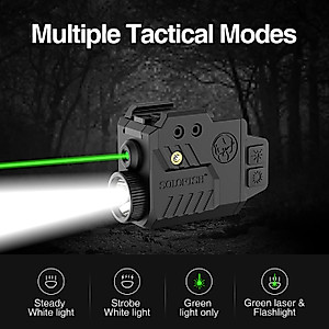 Solofish 700 Lumens Pistol Light Laser Combo, Strobe & Memory Function for Green/Red/Blue Laser and Tactical Light with Slidable Rail Fits Full Size & Compact Guns w/Rail