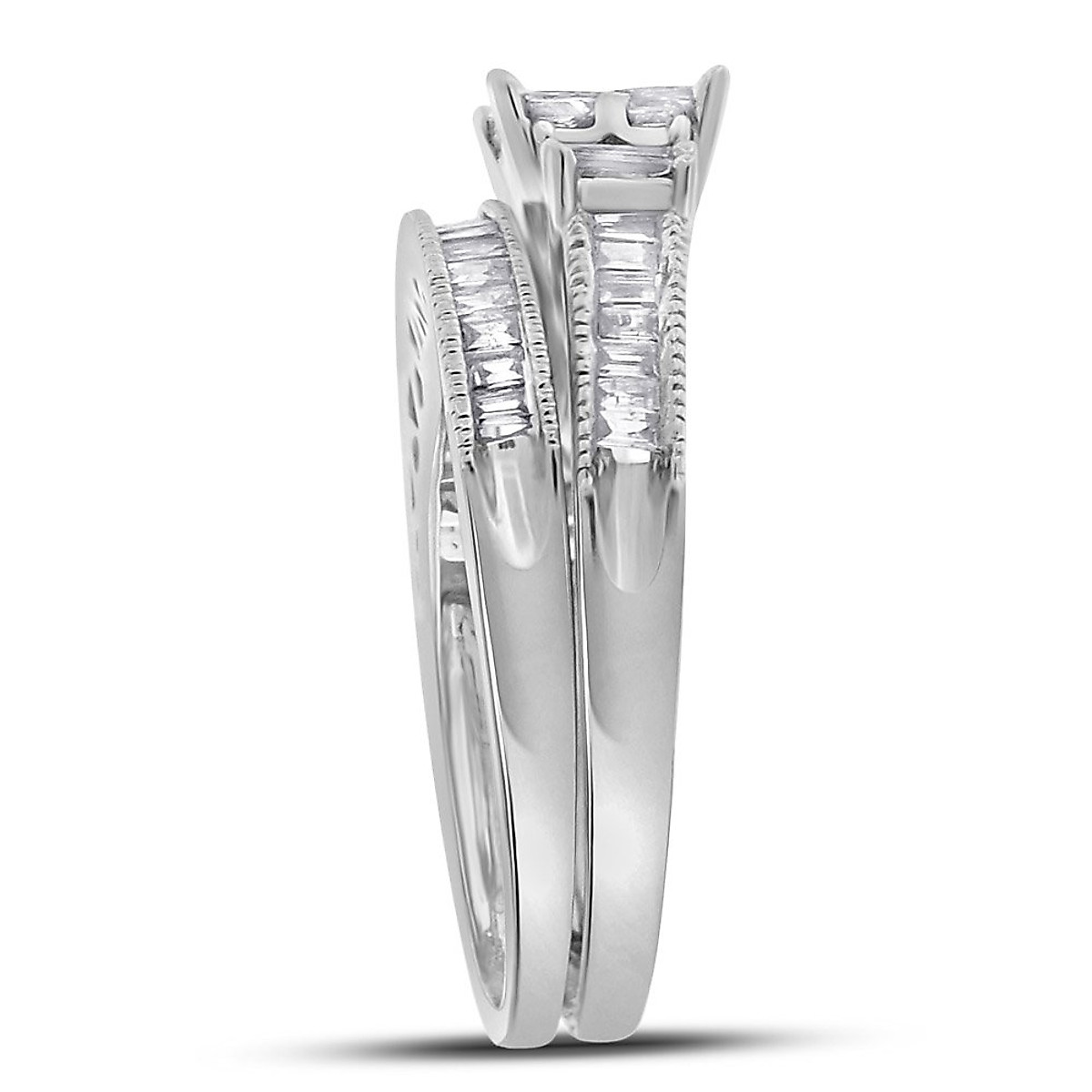 Sonia Jewels Size 11-14k White Gold Princess Cut Diamond Bridal Wedding Engagement Ring Band Set 1.00 Cttw