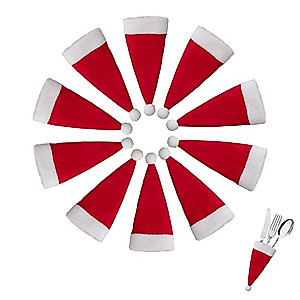 nanaxagly Christmas Santa Hats Silverware Holders Xmas Tableware Fork Spoon Knife Storage Bag - Xmas Party Dinner Table Dinnerware Decorations Supplies, 10PCS Mini Santa Hats