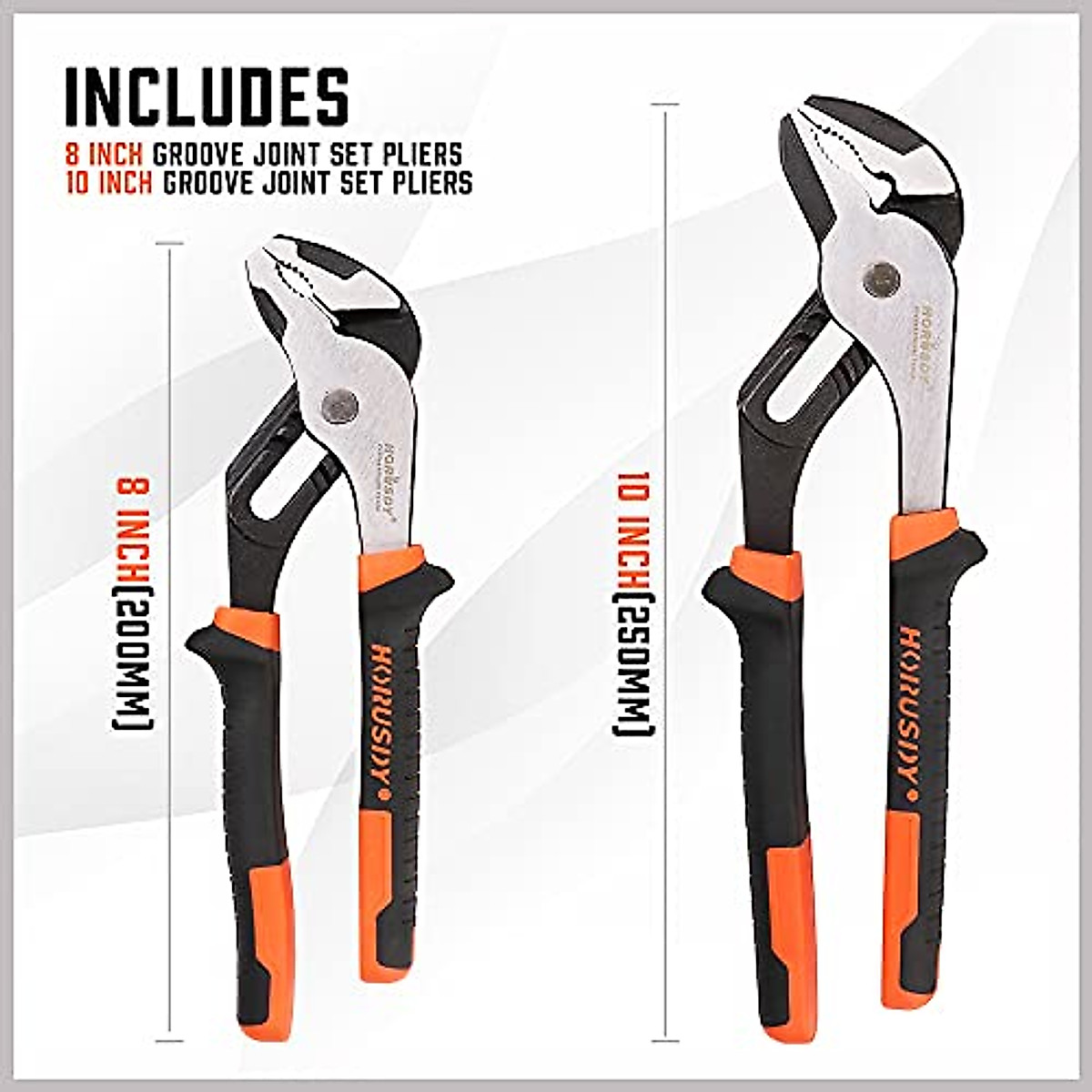 HORUSDY 2-Pliers Groove Joint pliers Set, 8 & 10-Inch Adjustable Water Pump Pliers