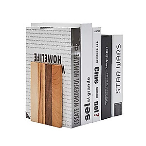 Pandapark Wood Decorative Bookends,Non-Skid Bookend for Shelves,Heavy Duty Bookends,Book Stand for Books/CDs,1 Pair