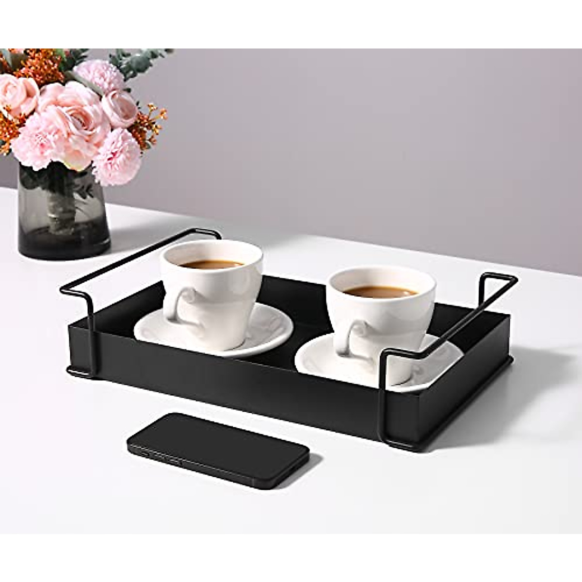 YURONG Decorative Coffee Table Tray Black Tray with Handles Serving Tray Christmas Decorations Tray for Home Table House Room 13.4 X 8.3 X 3.2 inches