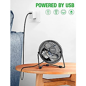 xasla 4 Inch Small USB Desk Fan, Mini Quiet Fan with Metal Construction & Strong Airflow & 360°Adjustable Tilt Angle, Personal Cooling Fan for Desktop Office (Black)…