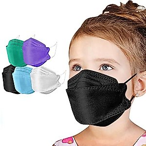 50 Pack KF_94 Kids Disposable Face_Masks with Black White Blue Printed Designs, 4-Ply 4D Disposable_Masks with Nose Wire for Boys Girls Glasses Wearers School Holiday Outdoor (Pure color-01)