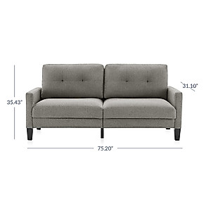 BELLEZE Modern Upholstered Tufted Sofa for 2-3 People 75.2" W, Small Loveseat Couch for Living Room, Bedroom Or Office, Versatile Furniture for Small Spaces，Fabric - Harper (Gray)