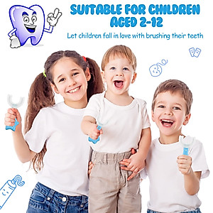 6 Pieces Kids U Shaped Toothbrush, Food Grade Soft Silicone Brush Head Whitening Massage Toothbrush U-Type Toothbrush Whole Mouth Toothbrush with Handle for Kids 2-8 Years Old (Blue)