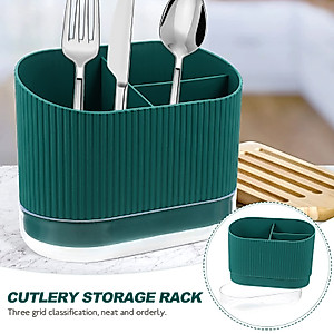 TOPBATHY Kitchen Utensil Draining Chopstick Cage Silverware Drainer Basket 3 Divided Cutlery Drying Utensil Crock Sink Countertop Flatware Organizer for Spoons Forks Green