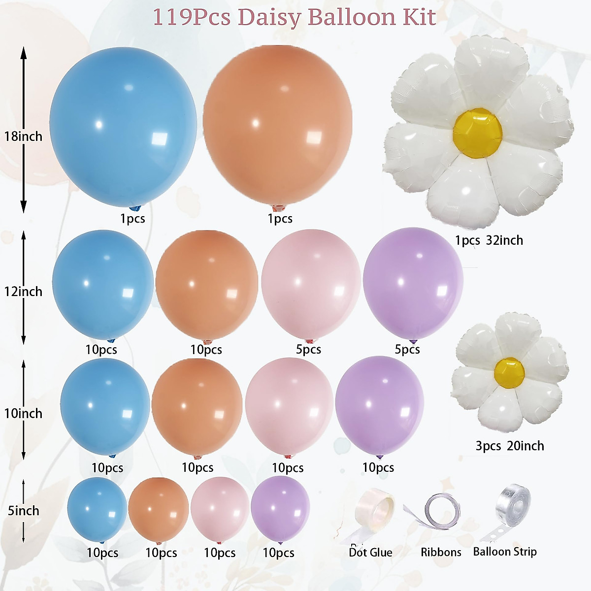 BlissBash 119Pcs Blue Peach Balloon Garland Arch Kit with Pastel Purple, Pink, Daisy Flower Balloons, Perfect for Girls' Birthday Decorations, Puppy-Themed Party Supplies, Dog Party