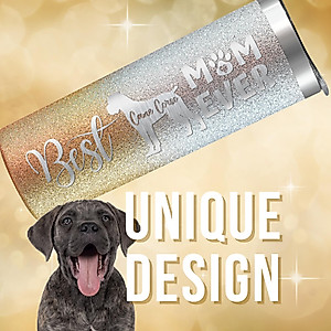 Onebttl Dog Mom Gifts, Dog Lover Gifts for Women, Best Dog Mom Ever, 20 oz Glitter Silver-Gold Insulated Tumbler - Cane Corso Mom