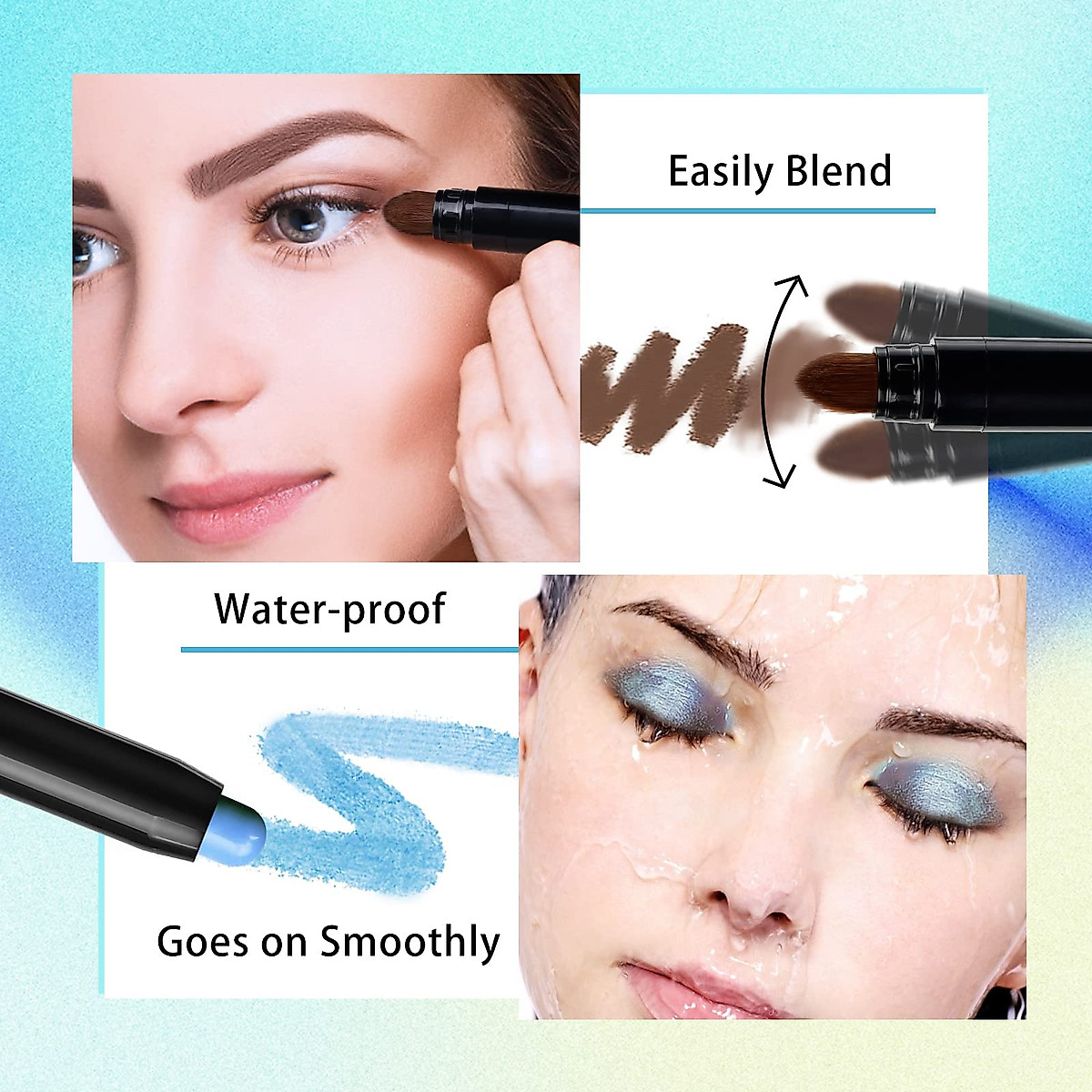 Oillase 12 PCS Eyeshadow Stick Sets with Smudge Proof Eyeshadow Primer Base, Waterproof Glitter Eyeshadow Pen with Soft Brush, Cream Eye Shadow Stick Makeup, Shimmer and Matte Eyeshadow Pencil Crayon