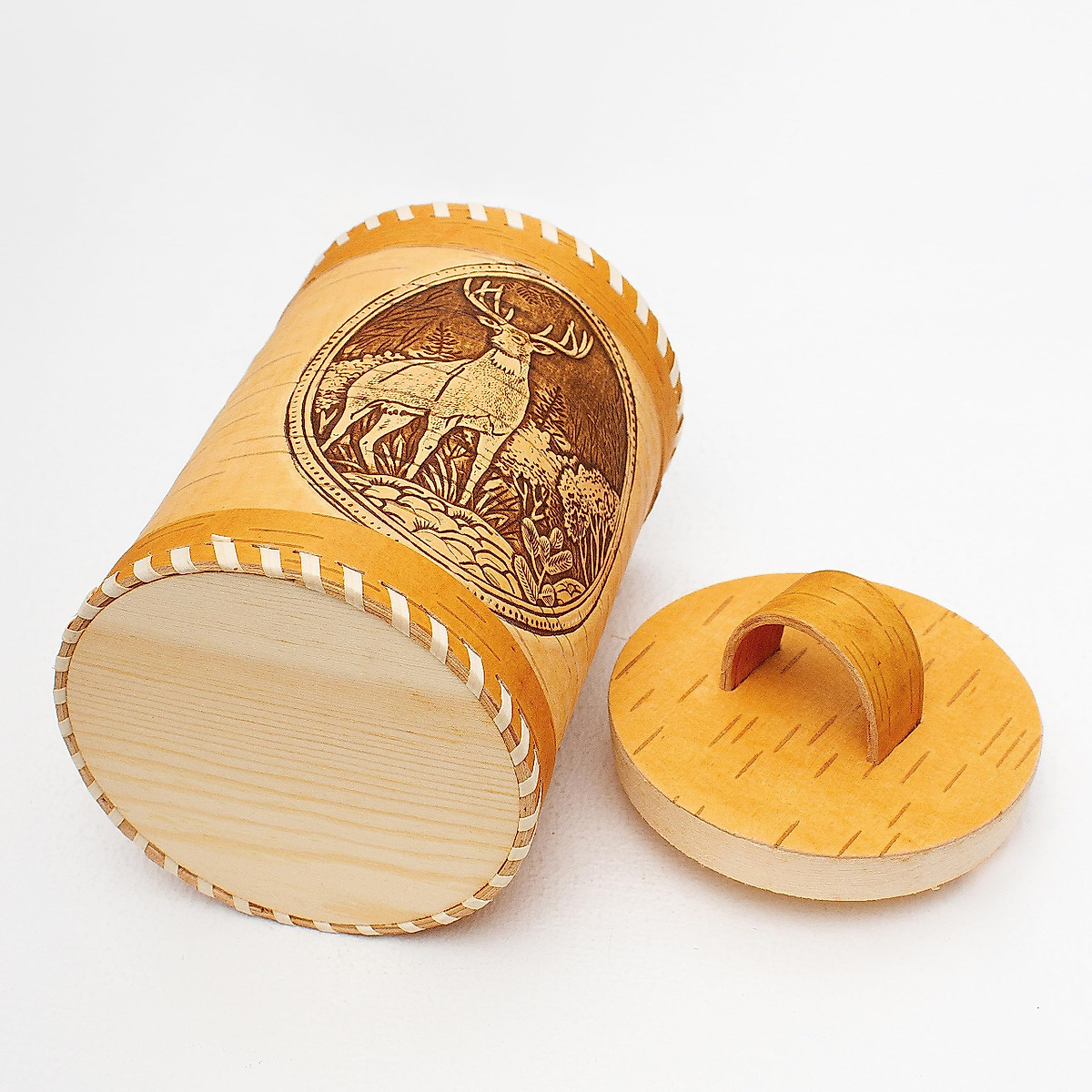 Birch Bark Food Storage Jar, Coffe and Tea Wooden Container, Decorative Jars with Wood Lid (Deer)