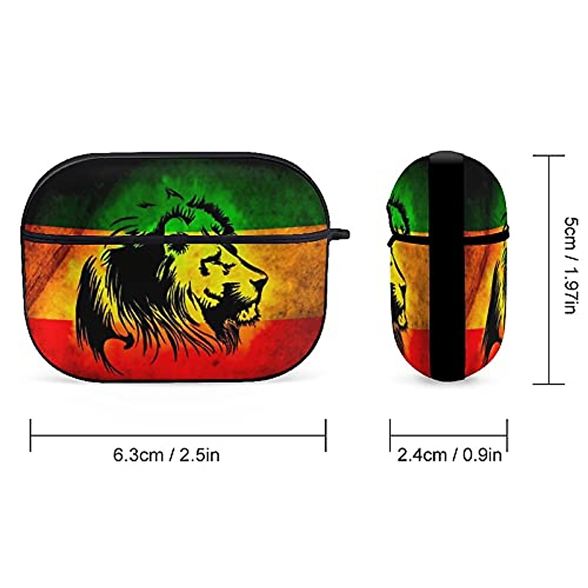 YouTary Jamaican Lion Flag Pattern Apple Airpods pro Case Cover with Keychain, AirPod Headphone Cover Unisex Shockproof Protective Wireless Charging Headset Accessories