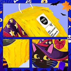 Halloween Pinata Black Cat Pinata for Kids and Adults Halloween Black Cat in Witch Cloak Pinata with Stick and Blindfold for Halloween Theme Party Decoration, Cute and Spooky Halloween Party Supplies