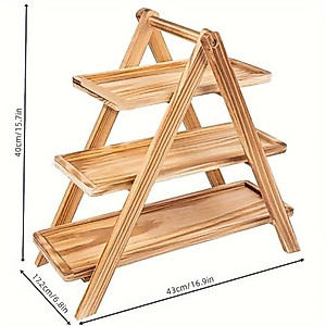 Wooden Cake Stand with 3 Tiers, Rectangular Pastry Display Stand, Portable & Detachable Dessert Rack, Party Food Tray, Serving Platter for Fruits, Cakes & Sweets, Wedding Catering Display