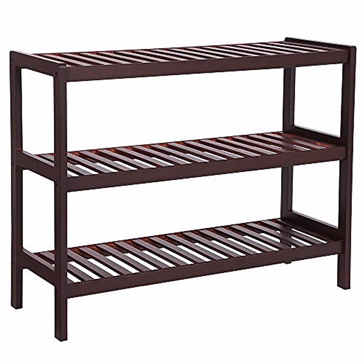 SONGMICS Bamboo Shoe Rack Bench, 3-Tier Shoe Organizer，Utility Storage Shelf Rack, Storage Shelf, 3-Shelf Shelving Unit,for Entryway Hallway Bathroom Living Room and Corridor Brown