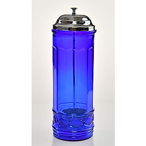 HOME-X Cobalt Blue Glass Straw Dispenser, Straw Holder, Vintage Home Kitchen Accessories, Pop Up Stra Lid Dispenser, Depression Style