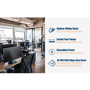 Intellinet 1-Port Indoor Gigabit PoE+ Extender Repeater – 25W Power Budget via Cat5e Cat6 RJ45 Ethernet Network Cables, Daisy-Chain – 3 Yr Mfg Warranty - 560962