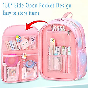 IHZZ Kawaii Backpack, Pink Backpack for Girls, Kid Starry Rainbow Bookbag, Cute Backpack for Kids, Aesthetic Backpack, Pink(3 PCS Set), 3 Pcs-set Pink Kawaii Backpack
