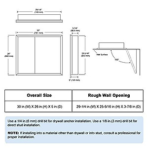Movo Double Doors Medicine Cabinet with Mirror, 30 inch X 26 inch Aluminum Bathroom Medicine Cabinet, Adjustable Glass Shelves, Waterproof and Rust-Resist, Recess or Surface Mount Installation