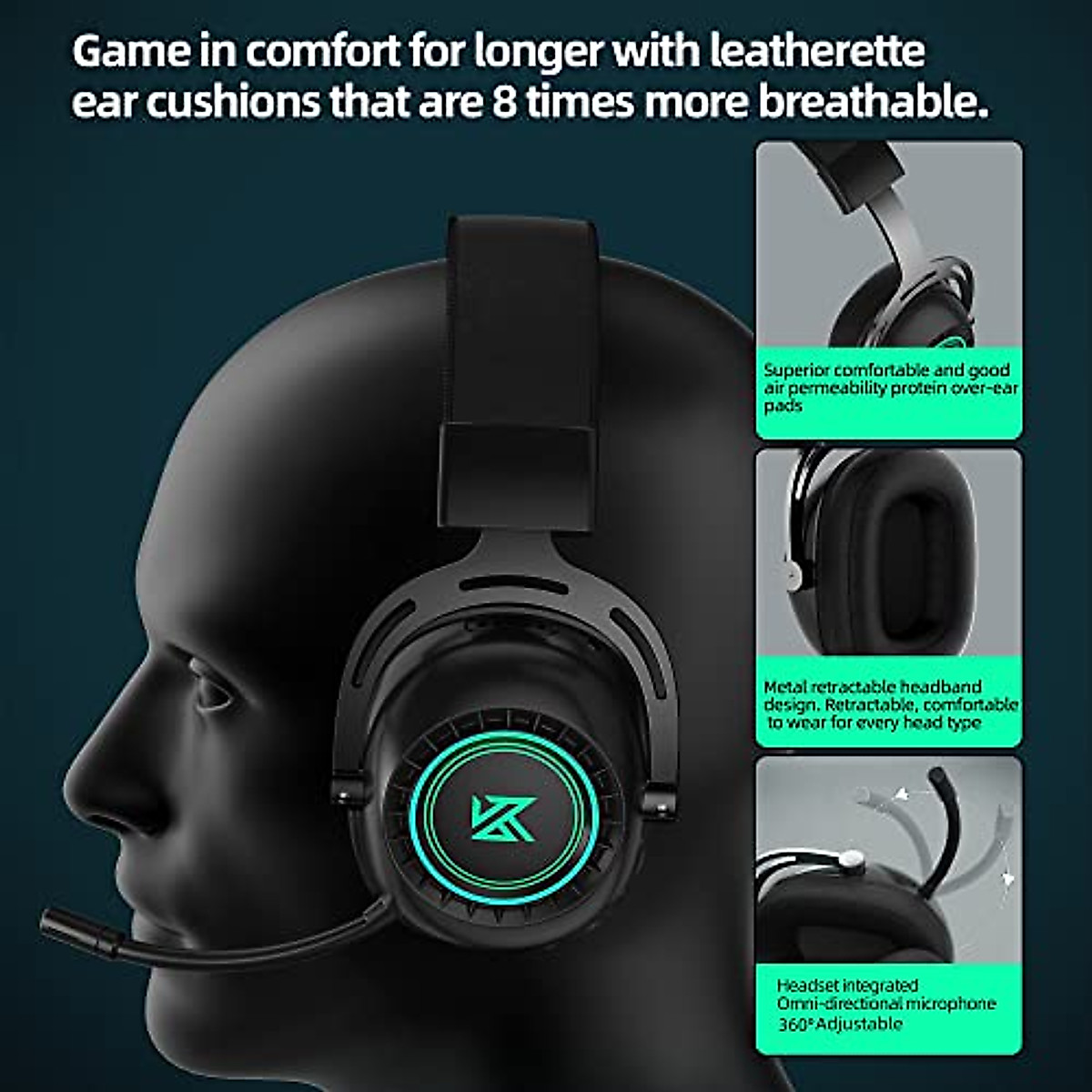 KZ GP20 Gaming Headset Wirelss Wired 2.4G Headphone for PC, PS4, PS5, Switch, Xbox One, Xbox Series X|S, Mobile