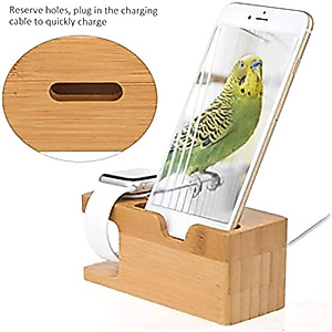 Wooden Docking Station for Multiple Devices - Desktop Organizer Smartphone Charging Dock Tablet and Charging Stand - Bamboo Charging Station with Multiple Cables