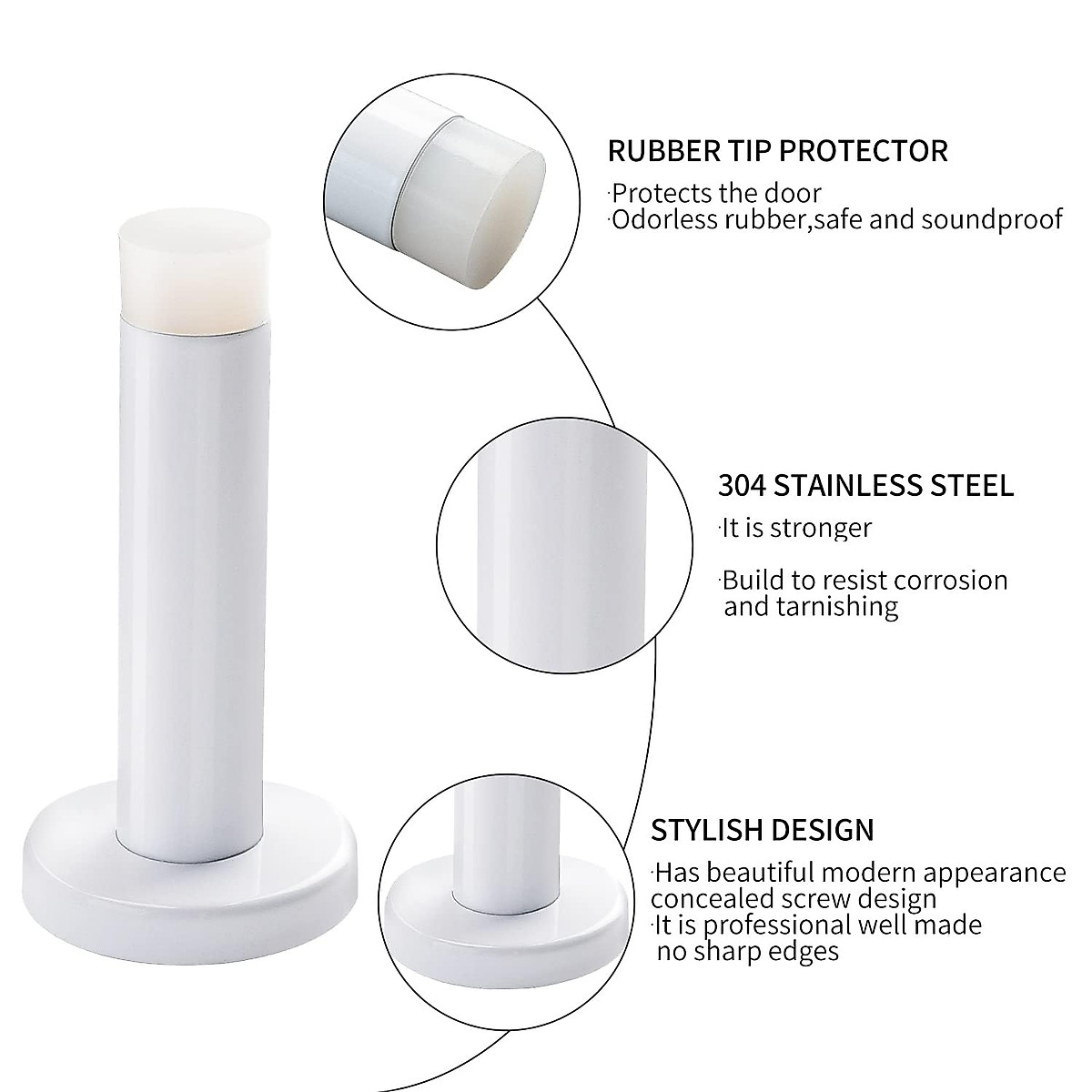 DOKU 10Pcs Door Stop, 3.5 Inch Heavy Duty 304 Stainless Steel Door Stopper with Rubber Tips Bumper, Wall Mounted Door Holder Protection Sound Dampening, White