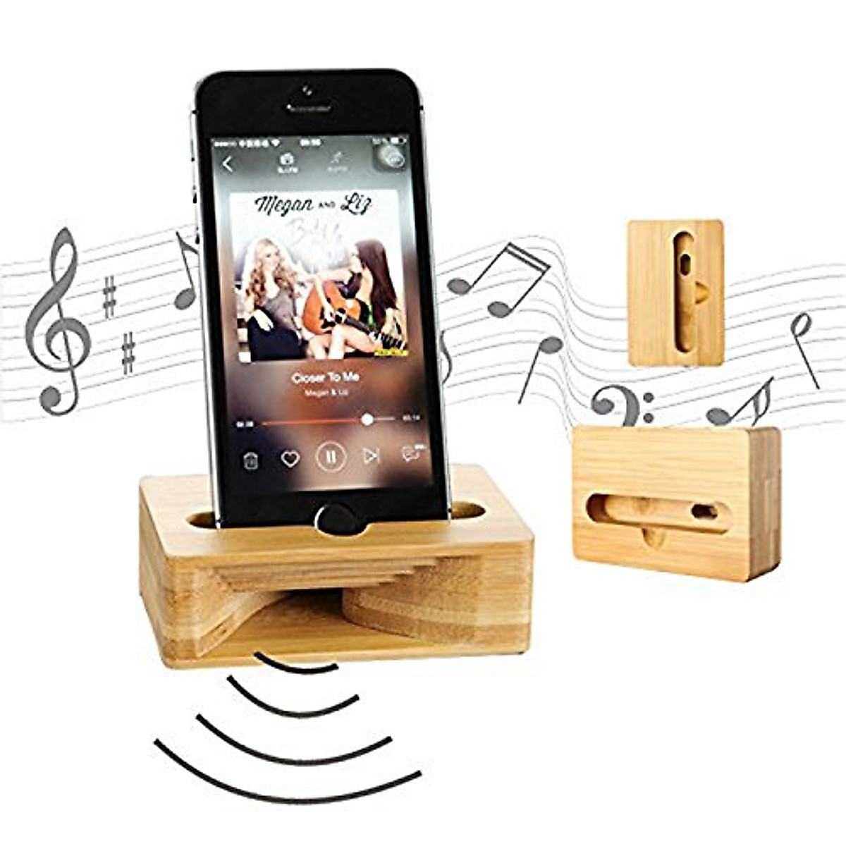 Cell Phone Stand Amplifier, Fanshu Desktop Mobile Phone Holder, Universal Portable Wood Cellphone Dock on Desk Bamboo Bed Stand Mount Cradle for Phone Under 5.5 Inches