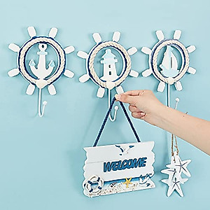 SUPERFINDINGS 3Pcs Mediterranean Style Iron Wall Hooks 3 Styles 8.3x5.9In Nautical Coat Hat Clothes Towel Wall Hooks Hanger Art Beach Coastal Decoration for Home Room Kitchen