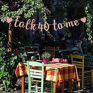 INNORU Glitter Talk 40 To Me Banner - Happy 40th Birthday Anniversary Sign Banner - Cheers to 40 Years Party Bunting Decorations Rose Gold